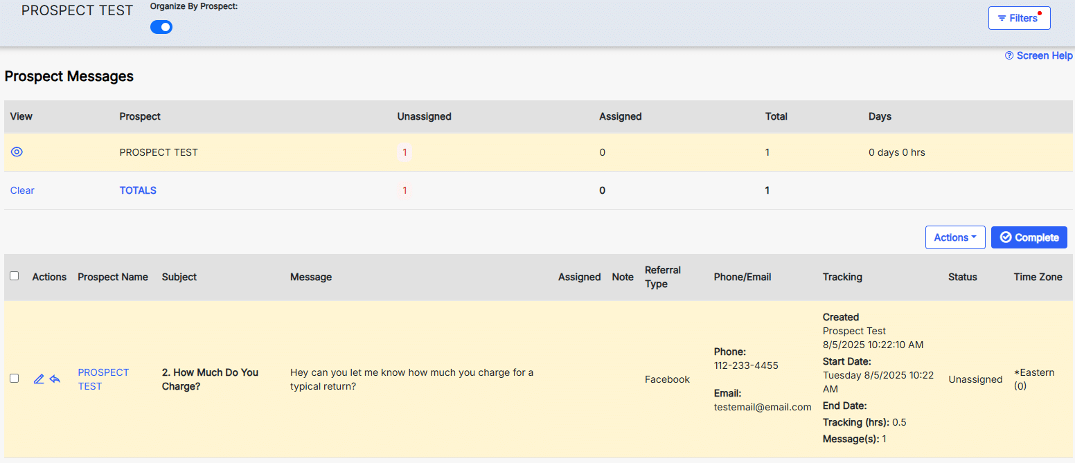 Prospect Messages - ATOM Software